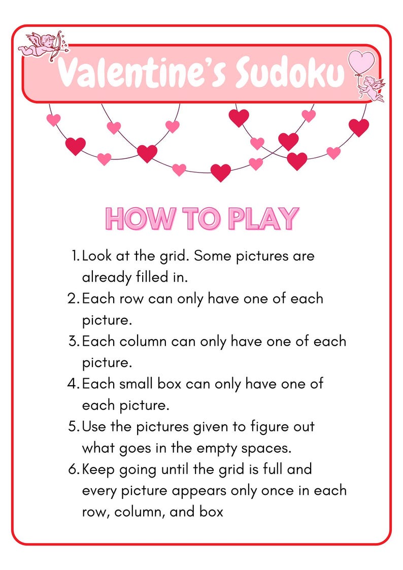 Valentine's Day Sudoku Puzzle for Kids | Valentine Classroom Activity ...