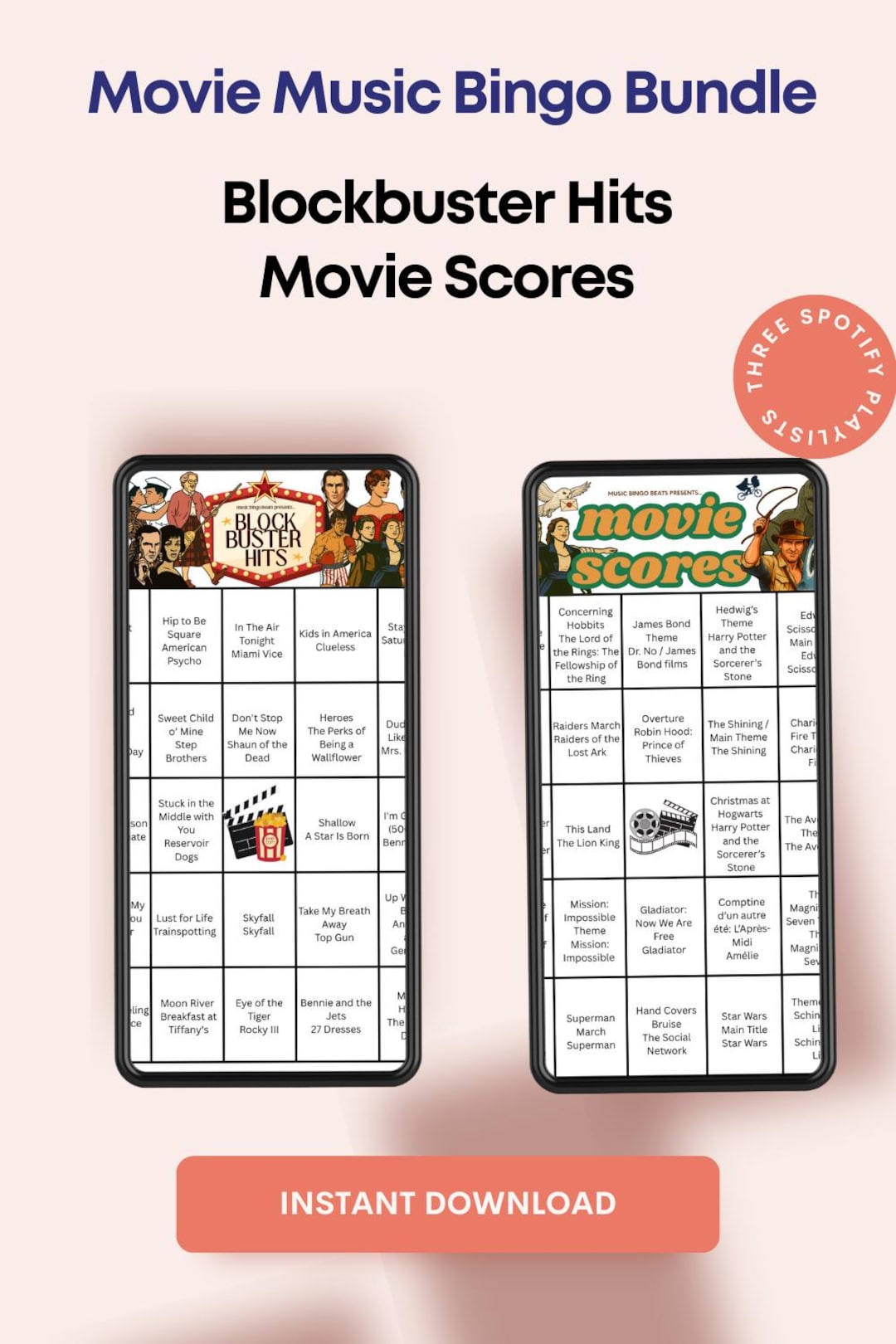 Movie Music Bingo Party Game, 40 Printable Cards, Spotify Playlist ...