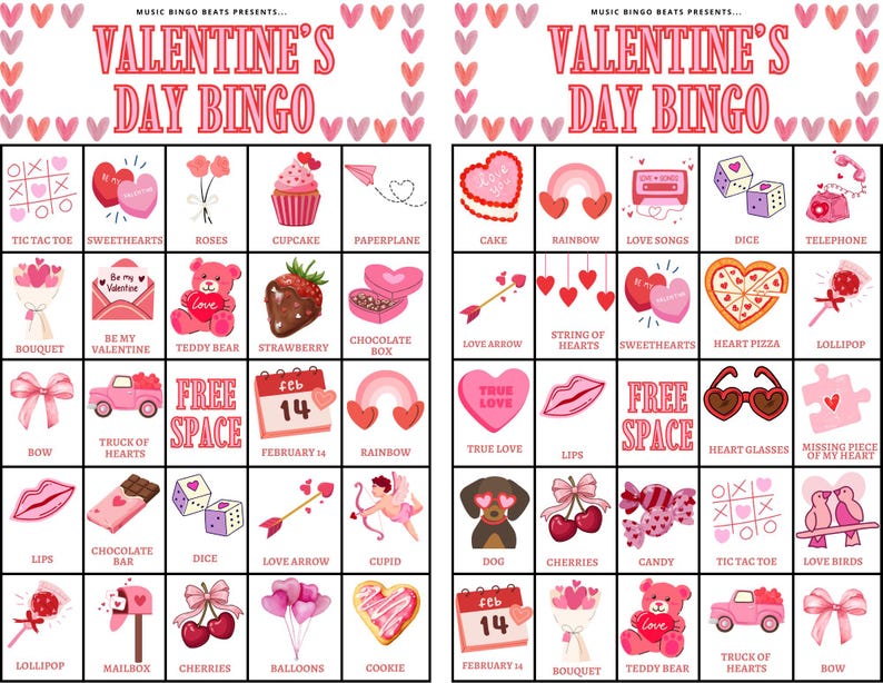 40 Valentine's Day Bingo Cards, Classroom Party Game (digital Download ...