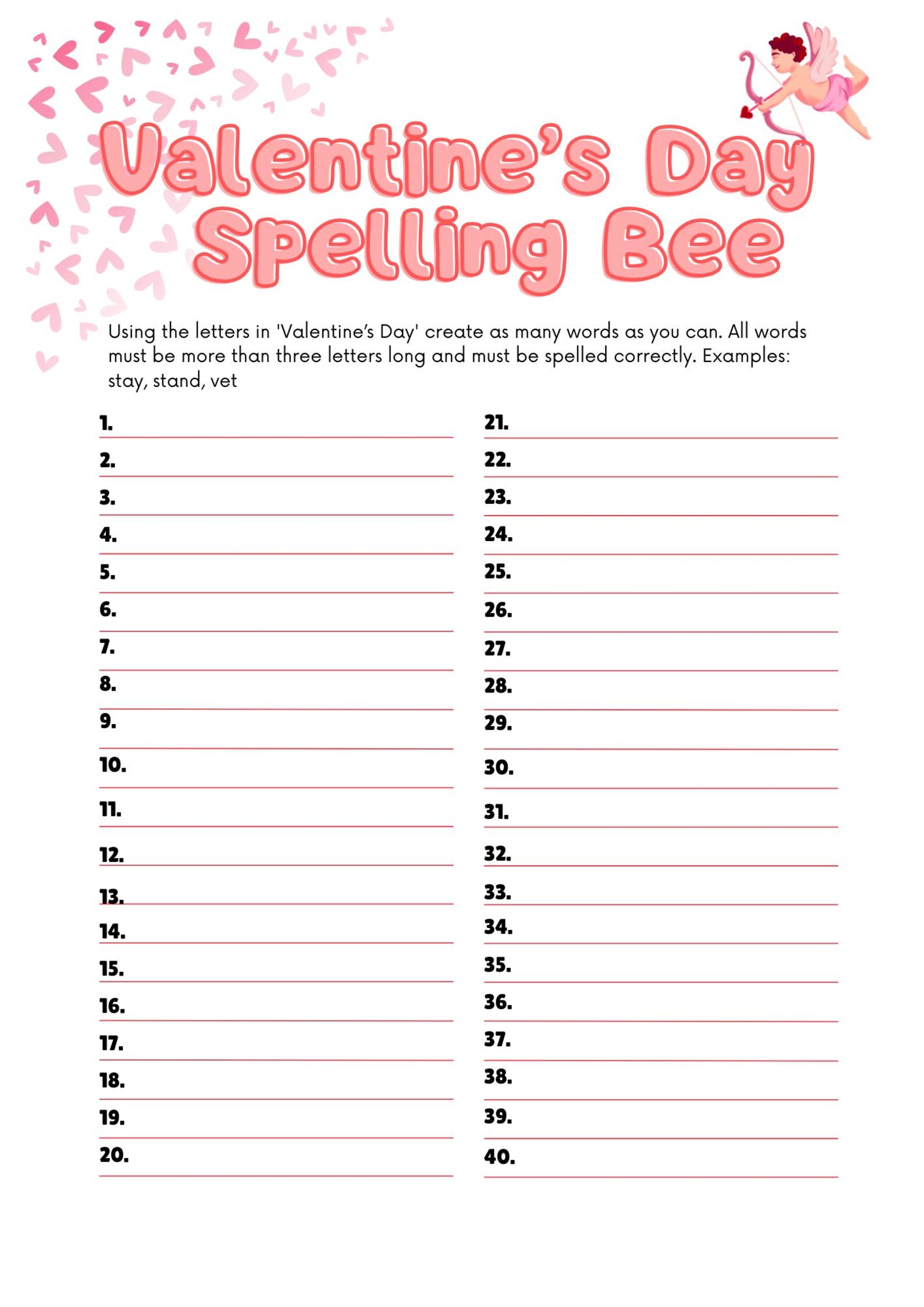 Valentine's Day Spelling Bee Game – Printable Classroom Activity (PDF ...
