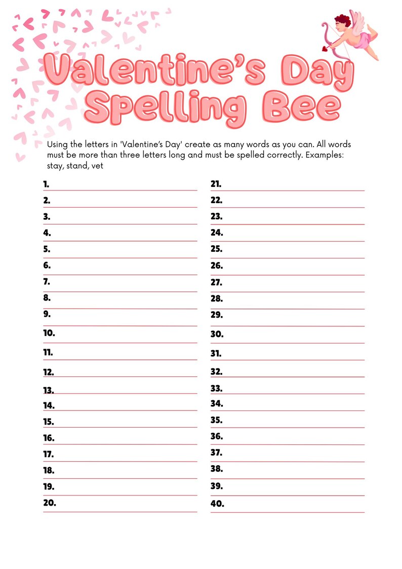 Valentine's Day Spelling Bee Game – Printable Classroom Activity (PDF ...