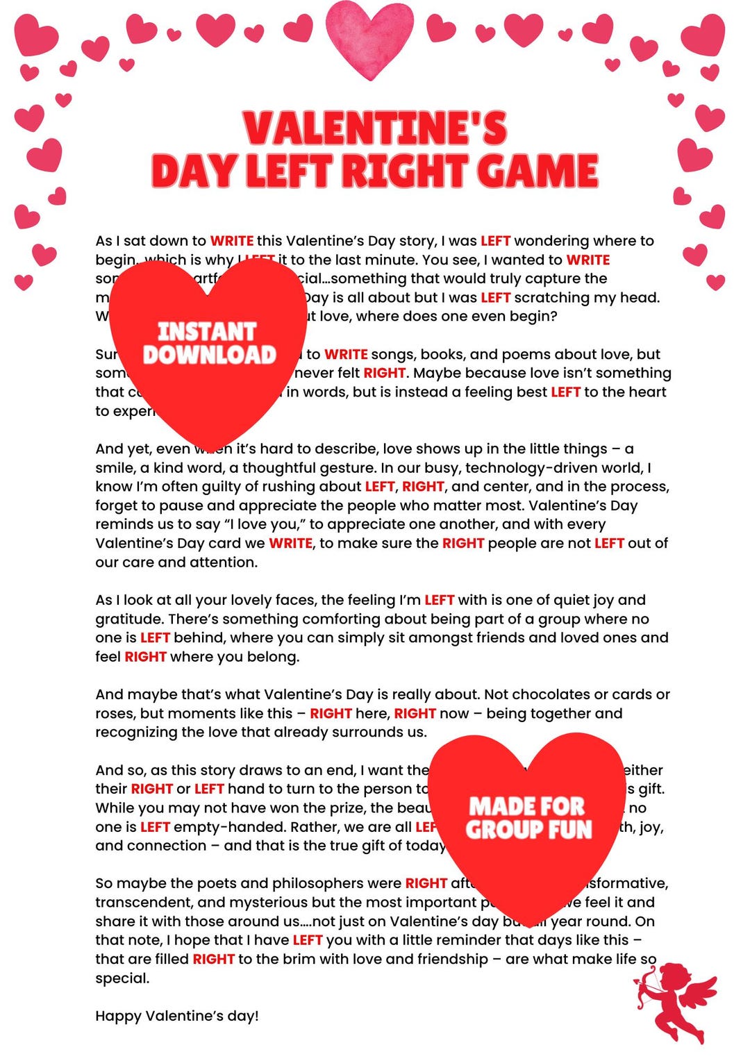 Valentine’s Day Left Right Game – Instant Download - Etsy