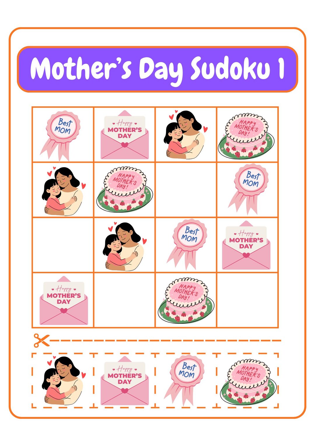 Mother's Day Sudoku Activity for Kids | Printable Classroom or ...
