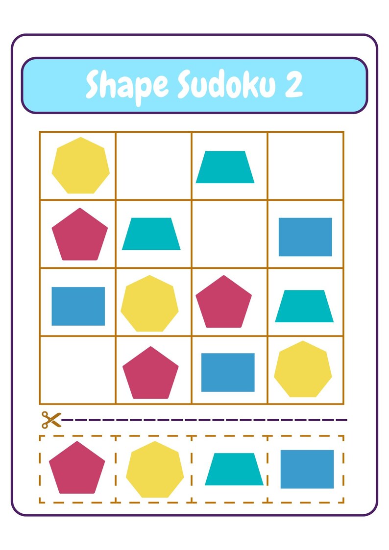 Shape Sudoku Printable for Kids | Shape-based Sudoku Game | Preschool ...