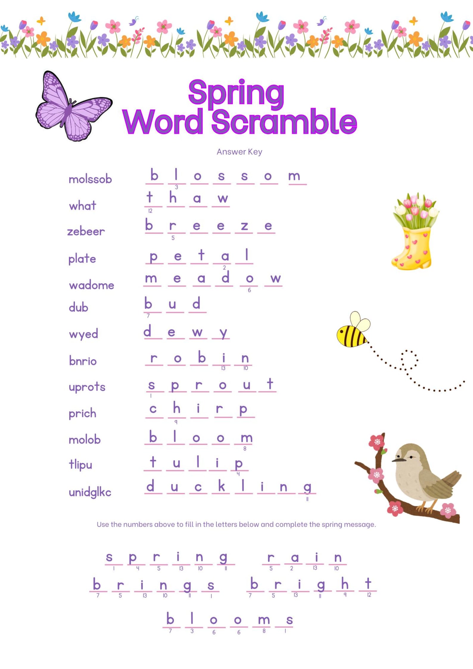 Spring Word Scramble Printable - Classroom Activity for Kids - Etsy