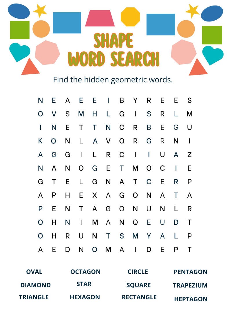 Shape Word Search Printable for Kids | Geometry Word Search | Shapes ...