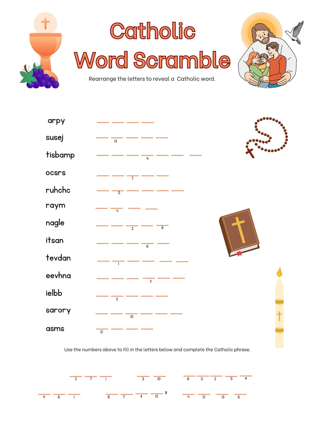 Catholic Word Scramble Printable | Religious Activity for Kids, Sunday ...
