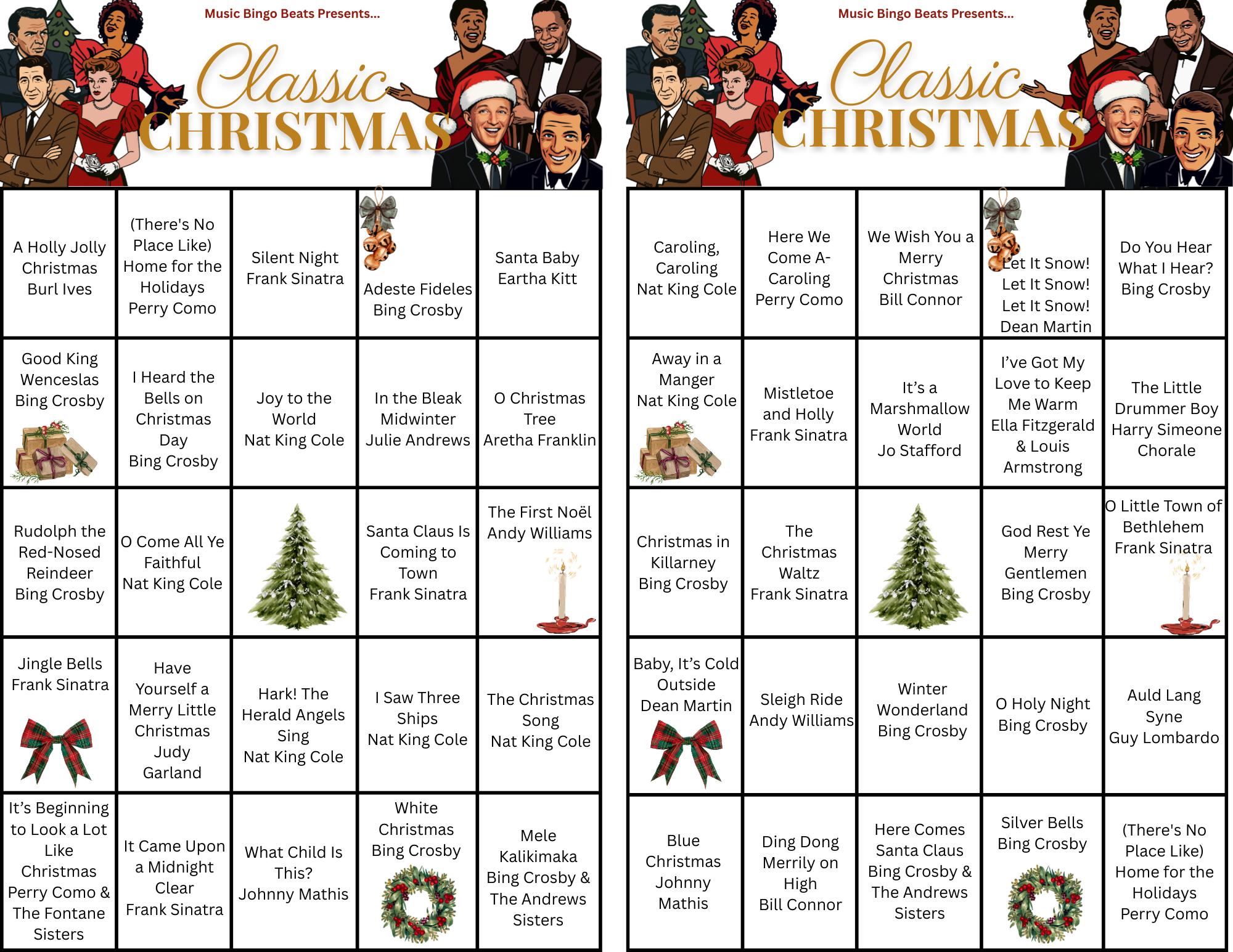 Classic Christmas Music Bingo Printable: 20 Printable Cards, Spotify ...
