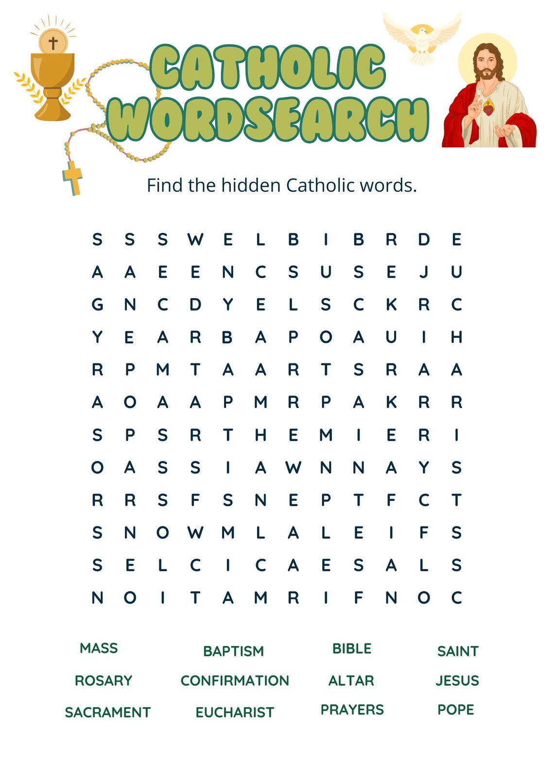 Catholic Word Search Printable | Religious Activity for Kids, Sunday ...