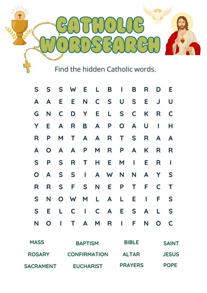 Catholic Word Search Printable | Religious Activity for Kids, Sunday ...
