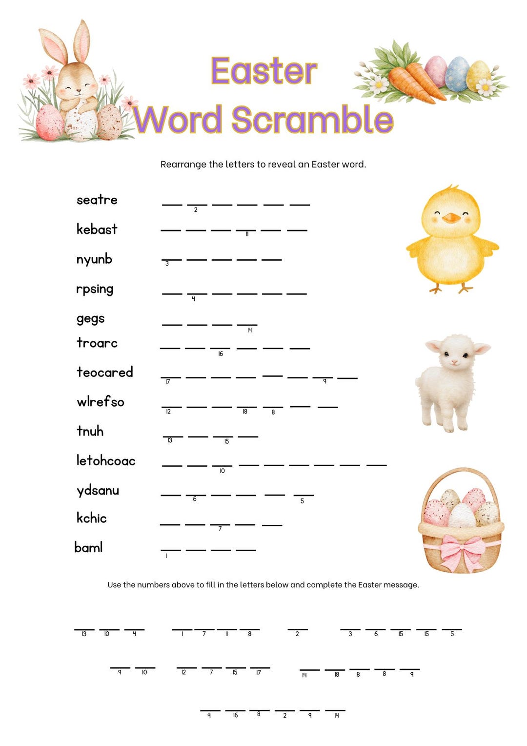 Easter Word Scramble Printable | Easter Classroom Activity for Kids - Etsy