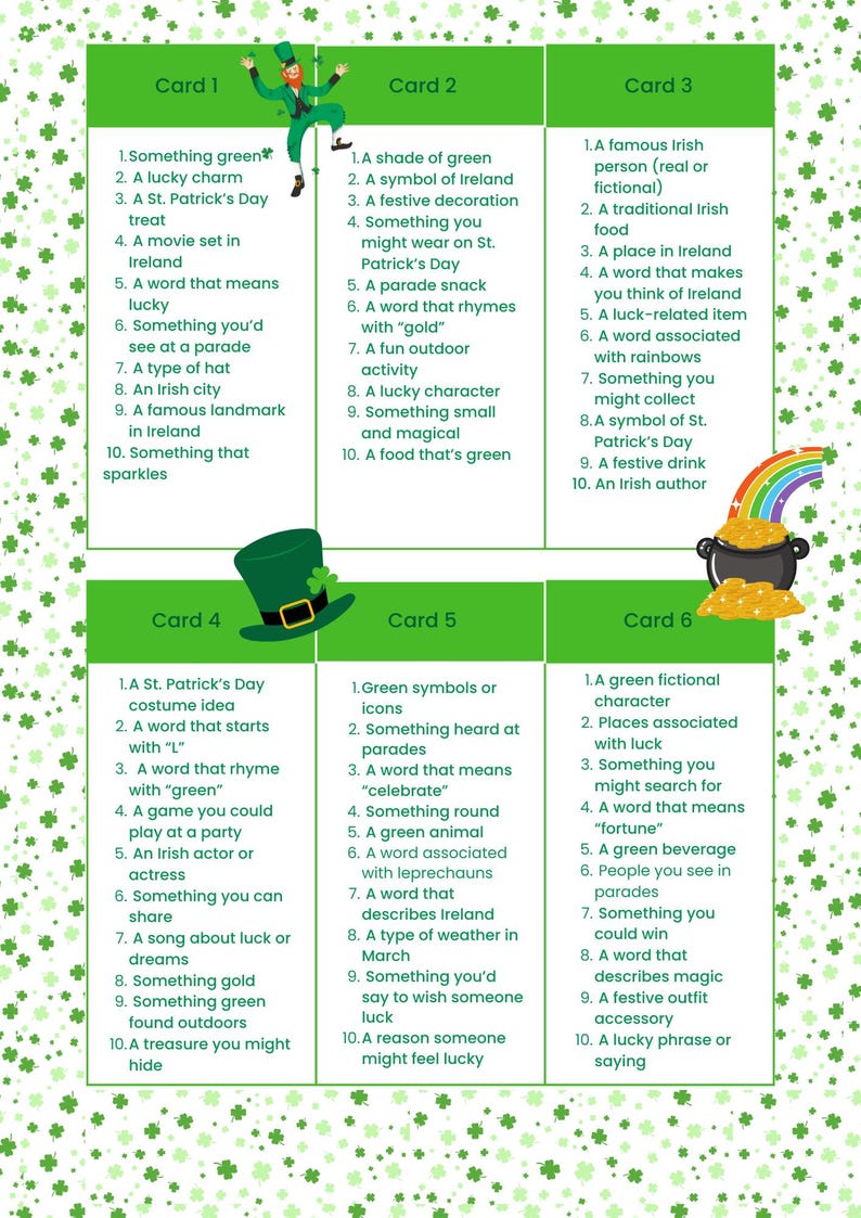 St. Patrick's Day Scattergories Game – Printable Party Activity (PDF ...