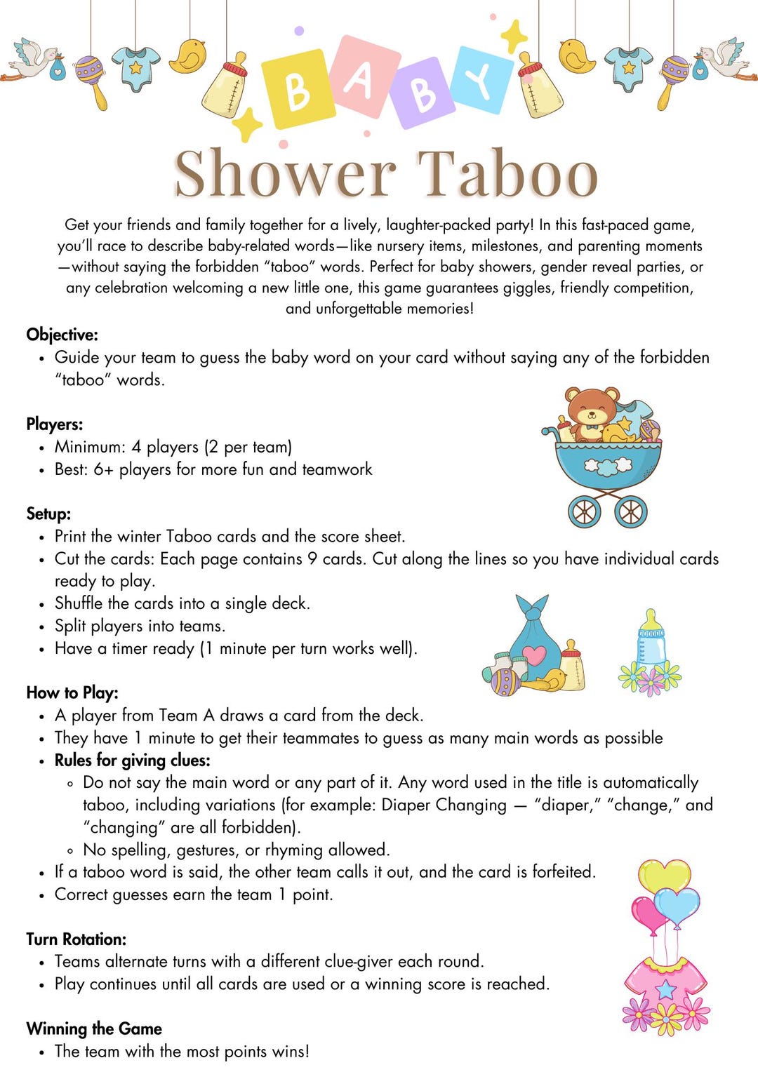Baby Shower Taboo Game: Printable Word Guessing Activity (digital ...