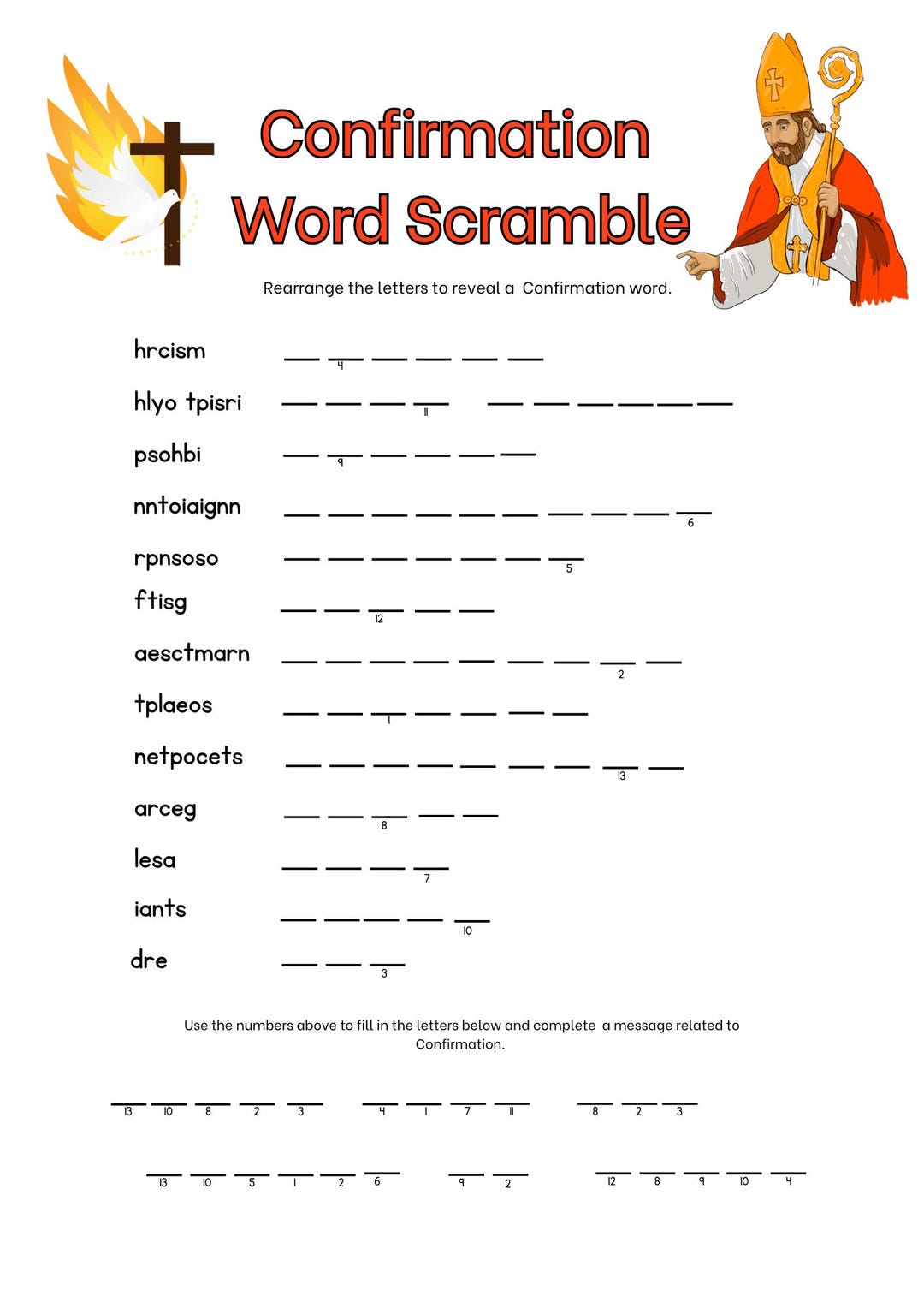 Confirmation Word Scramble Printable | Catholic Activity for Kids - Etsy
