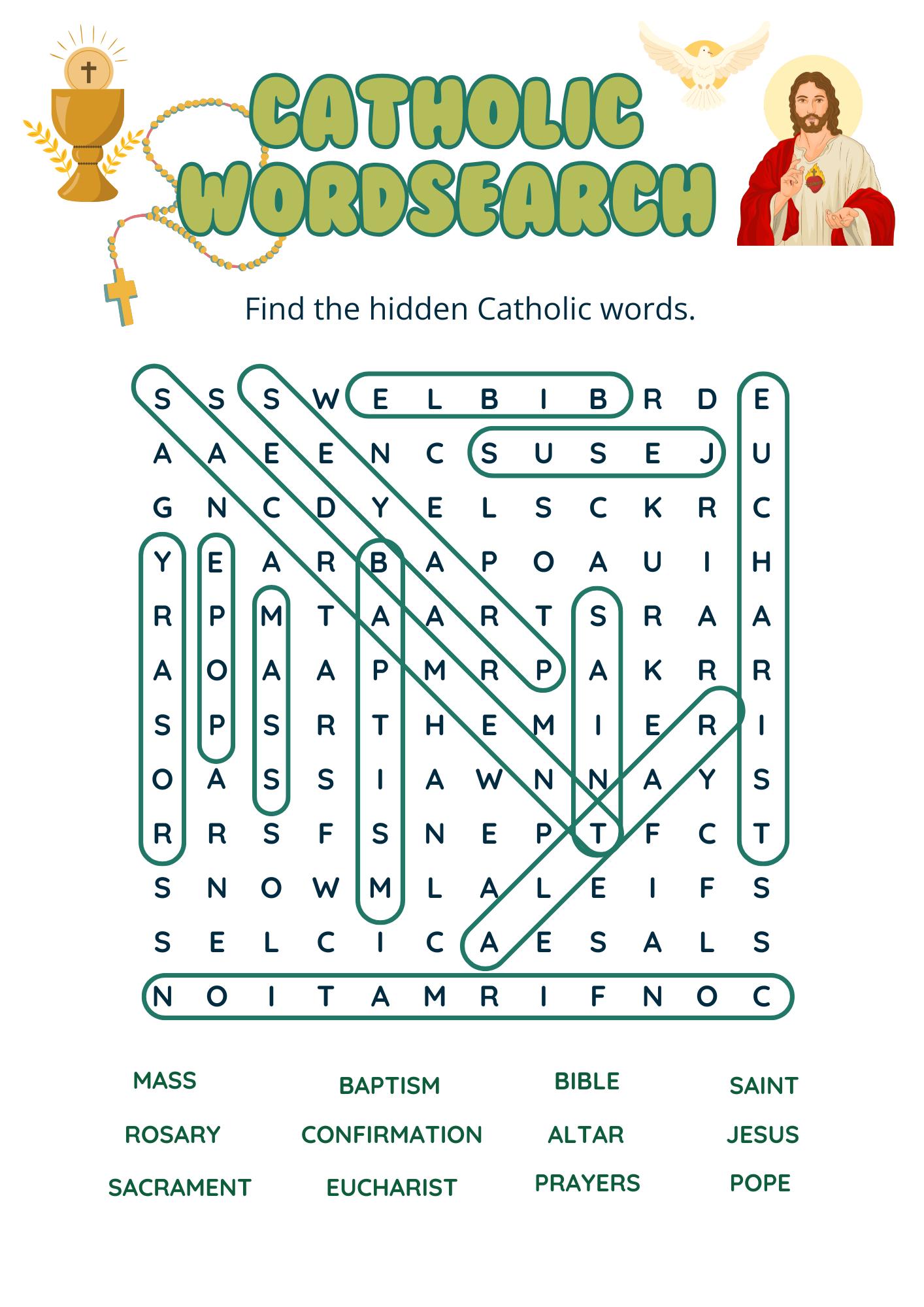 Catholic Word Search Printable | Religious Activity for Kids, Sunday ...