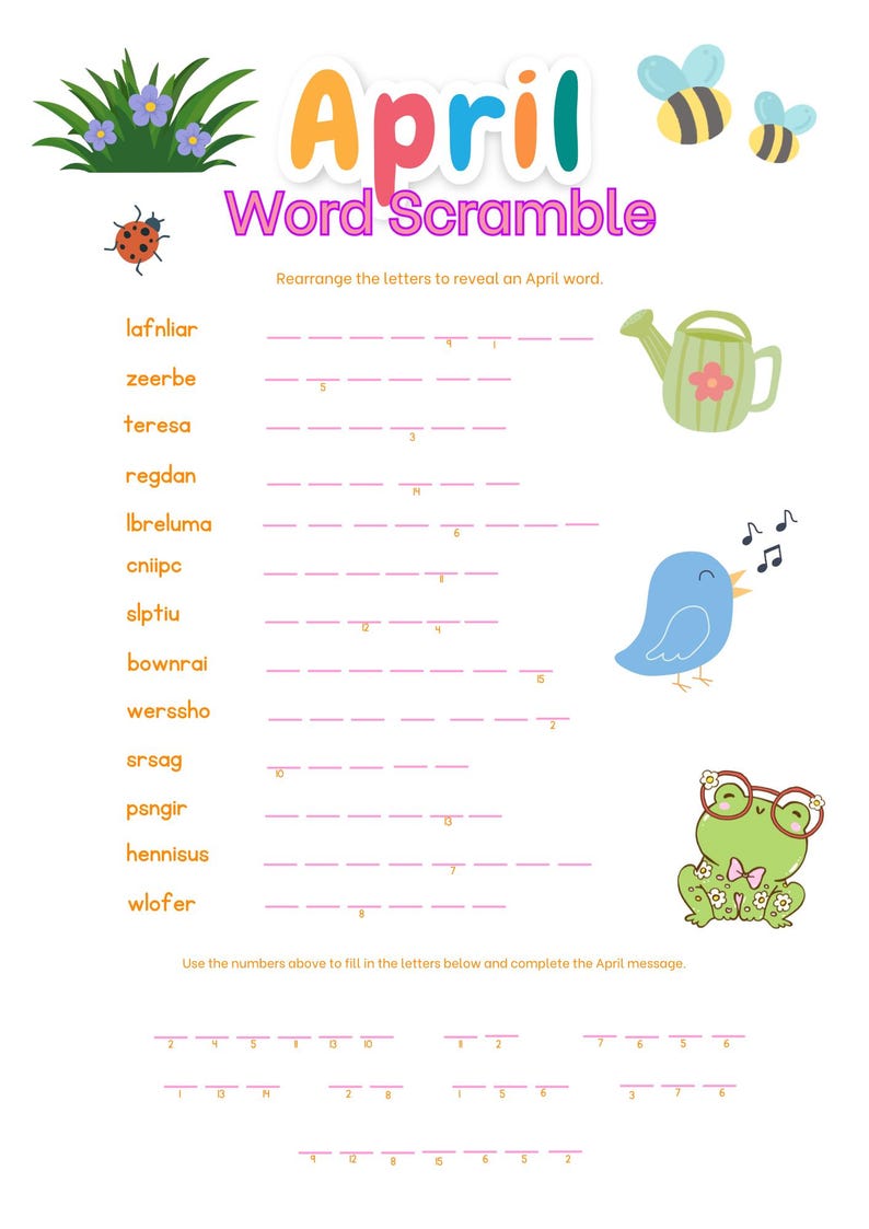 April Word Scramble Printable - Classroom Activity for Kids - Etsy