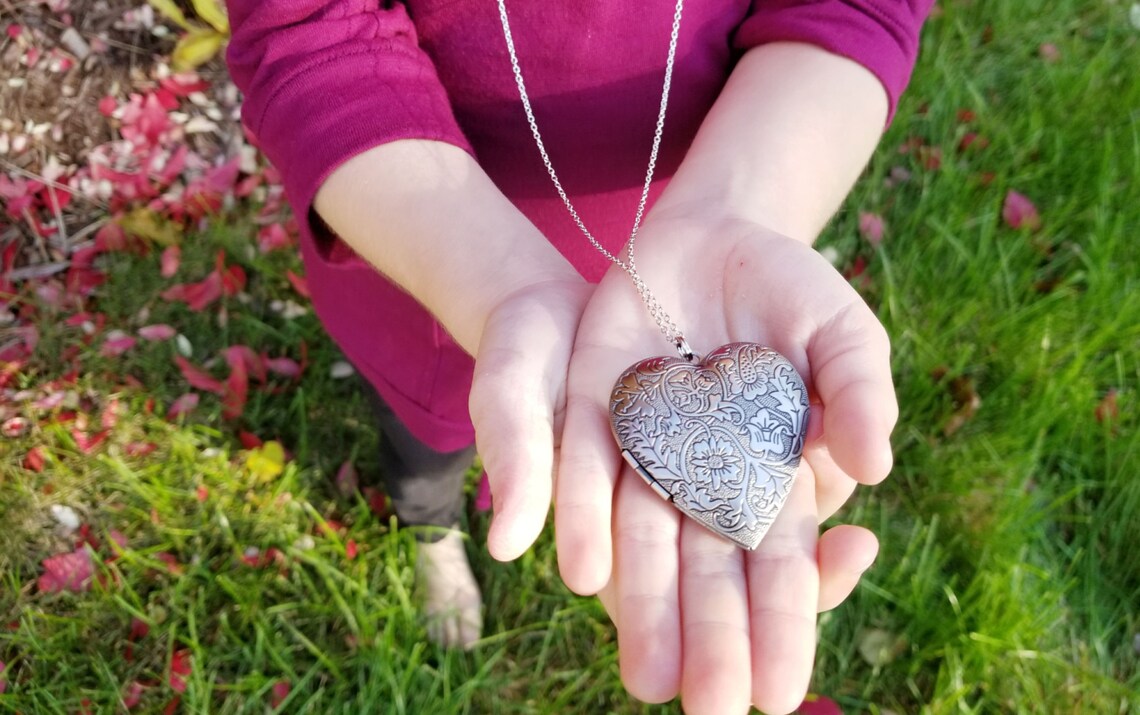 Antique Silver Locket Heart Locket Long Locket Layering | Etsy