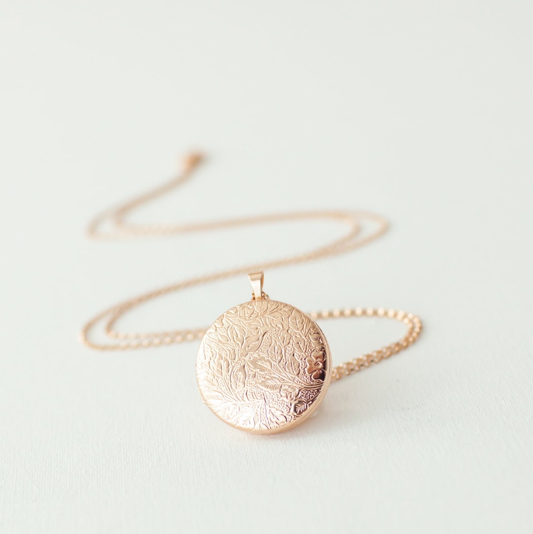 Dainty Rose Gold Locket - Silver Locket Necklace - Gold Locket - Floral ...