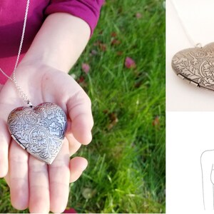 Antique Silver Locket Heart Locket Long Locket Layering - Etsy