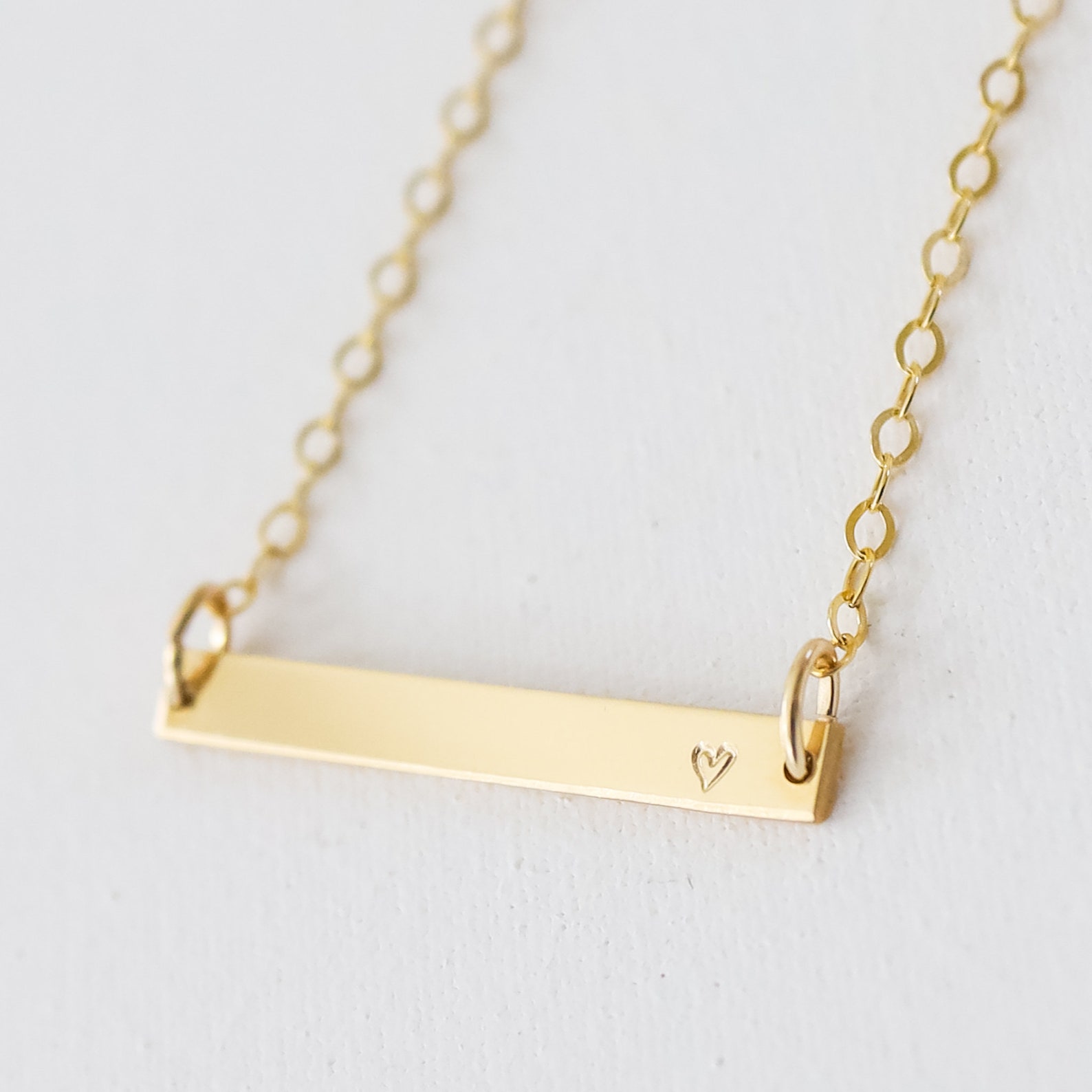 Tiny Gold Bar Necklace - Tiny Heart Bar Necklace - Rose Gold Bar ...