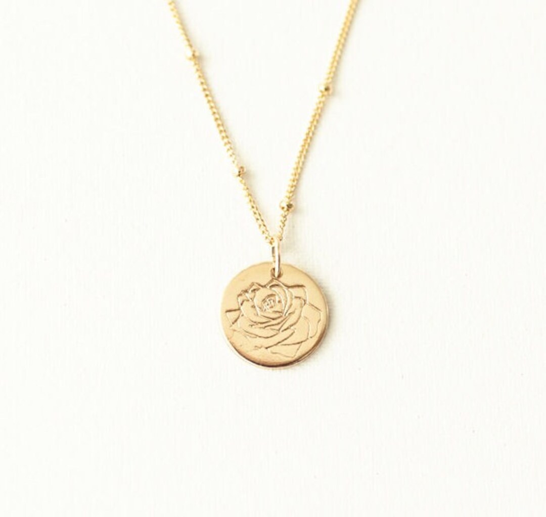 Birth Month Flower 13mm Disc Necklace on Satellite Chain - Birth Flower ...