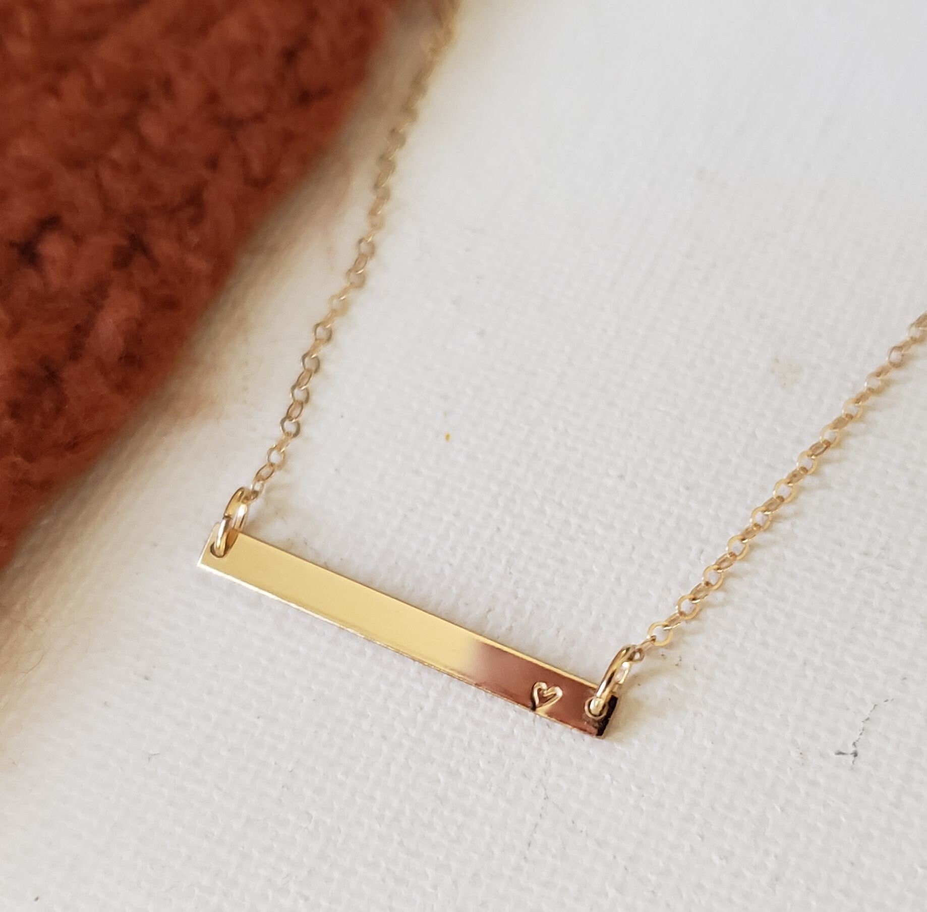 Tiny Gold Bar Necklace - Tiny Heart Bar Necklace - Rose Gold Bar ...