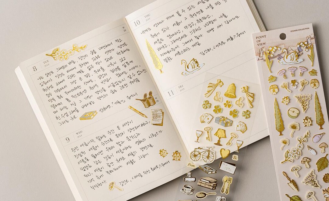 Sticker for Planner Sheet: Vintage Objects Old Vibes, Gold Foil Sticker ...