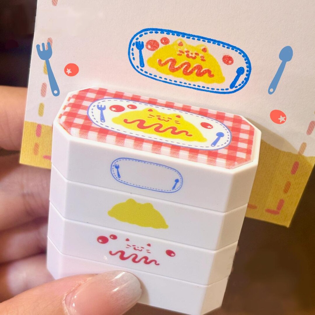 3-in-1 Push-button Layering Stamp - Omelette Rice Theme - Etsy
