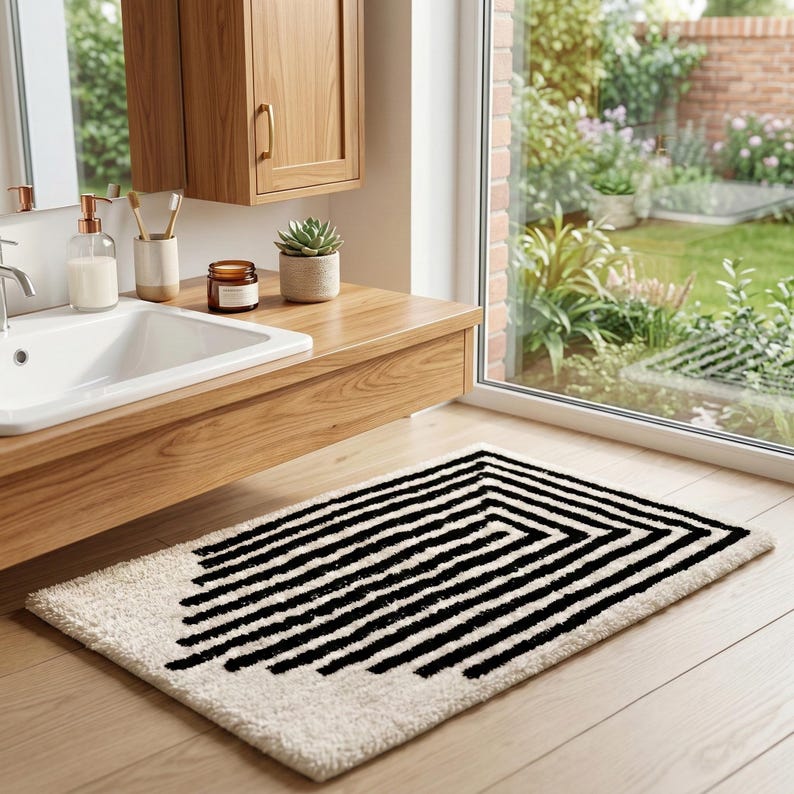 Large Tufted Cotton Bath Mat | Soft Absorbent Striped Rug (50 X 80 Cm ...