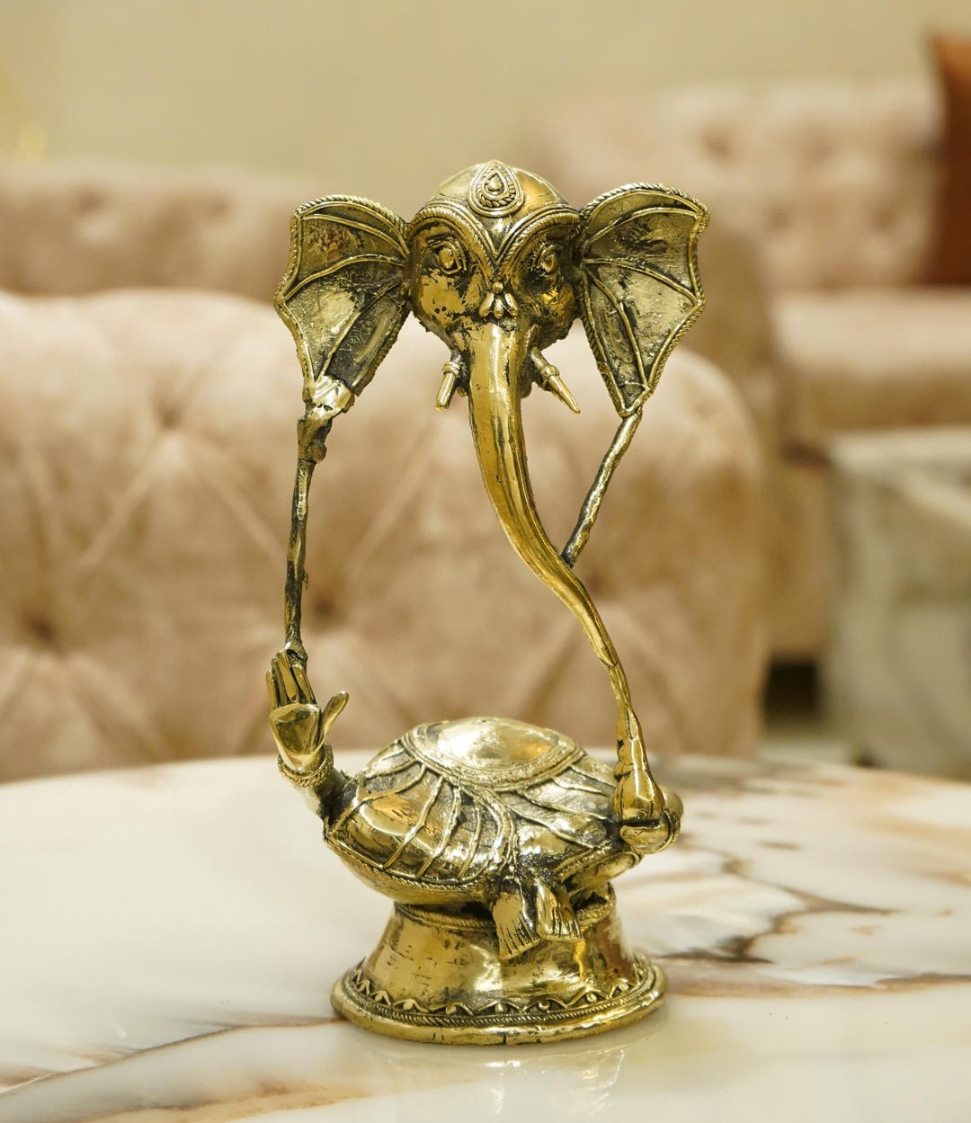 Brass Ganesha Statue on Turtle: Hindu God Idol, Indian Art Decor - Etsy
