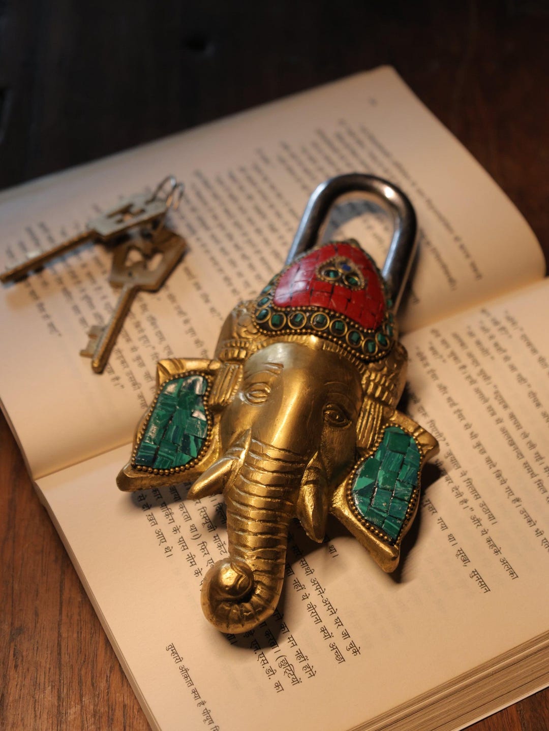 Vintage Brass Ganesha Padlock With Keys, Temple Decor, Good Luck Lock ...