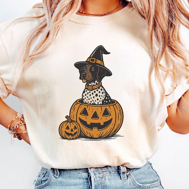 Halloween Shorthaired Pointer Png, Retro Fall Spooky Vibes Witch Dog in ...