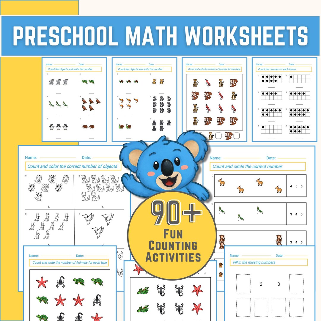 Preschool Math Worksheets: Counting 1-10 (90+ Pages, Digital Download ...