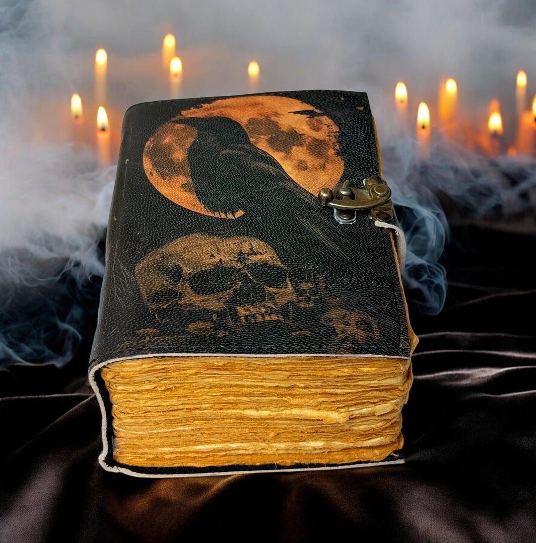 Raven Leather Grimoire – Gothic Book of Shadows, Wiccan Spellbook - Etsy