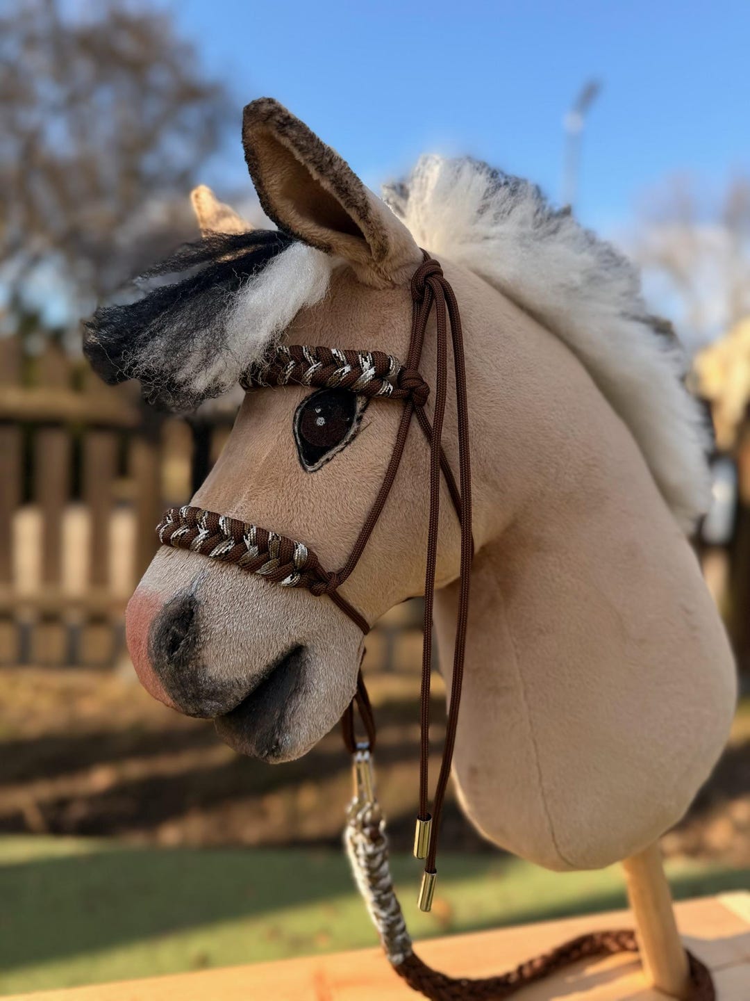 Large Plush Stick Horse for Kids – Handmade Beige Hobby Horse With ...