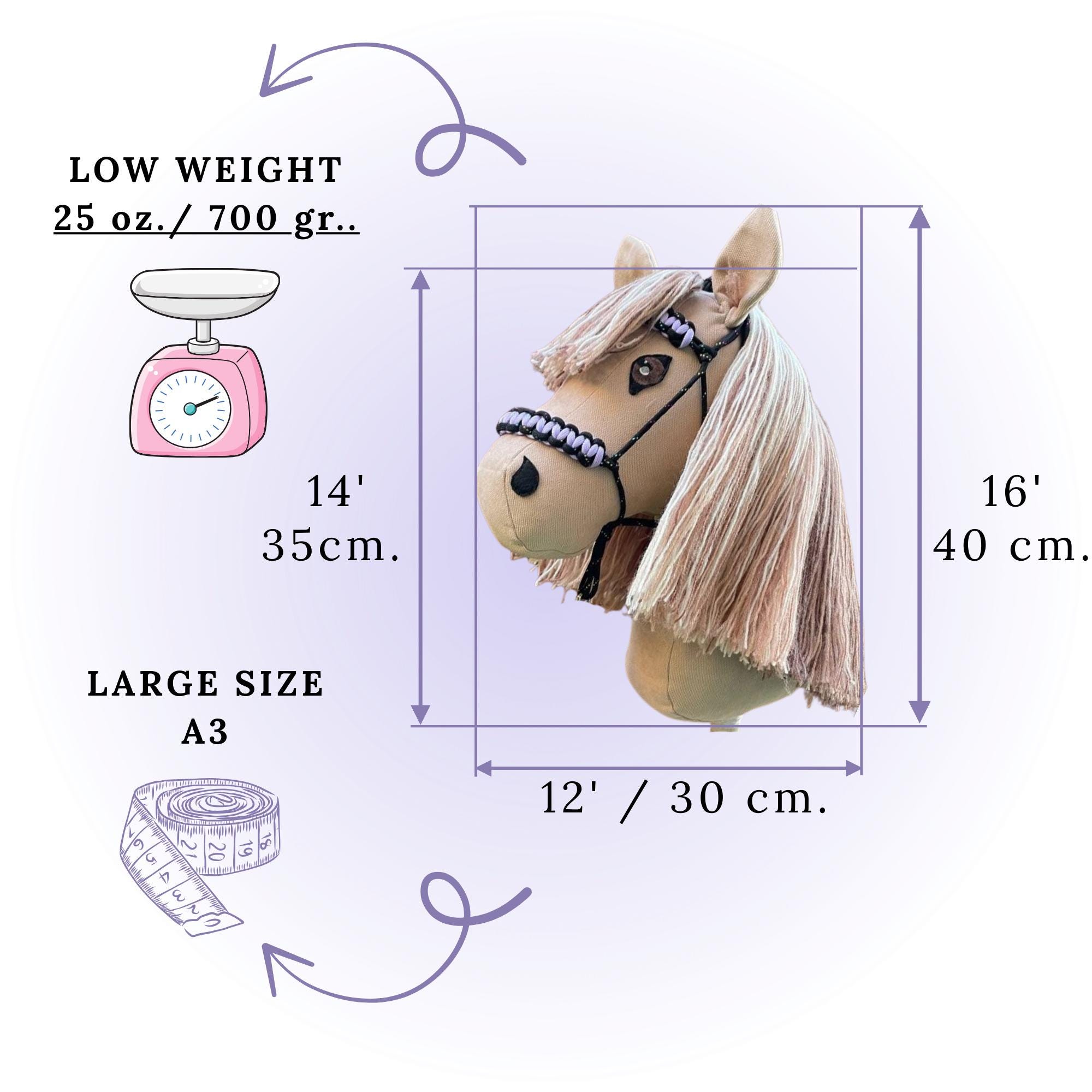 Large Beige Hobby Horse With Gradient Mane & Removable Stick - 100% ...
