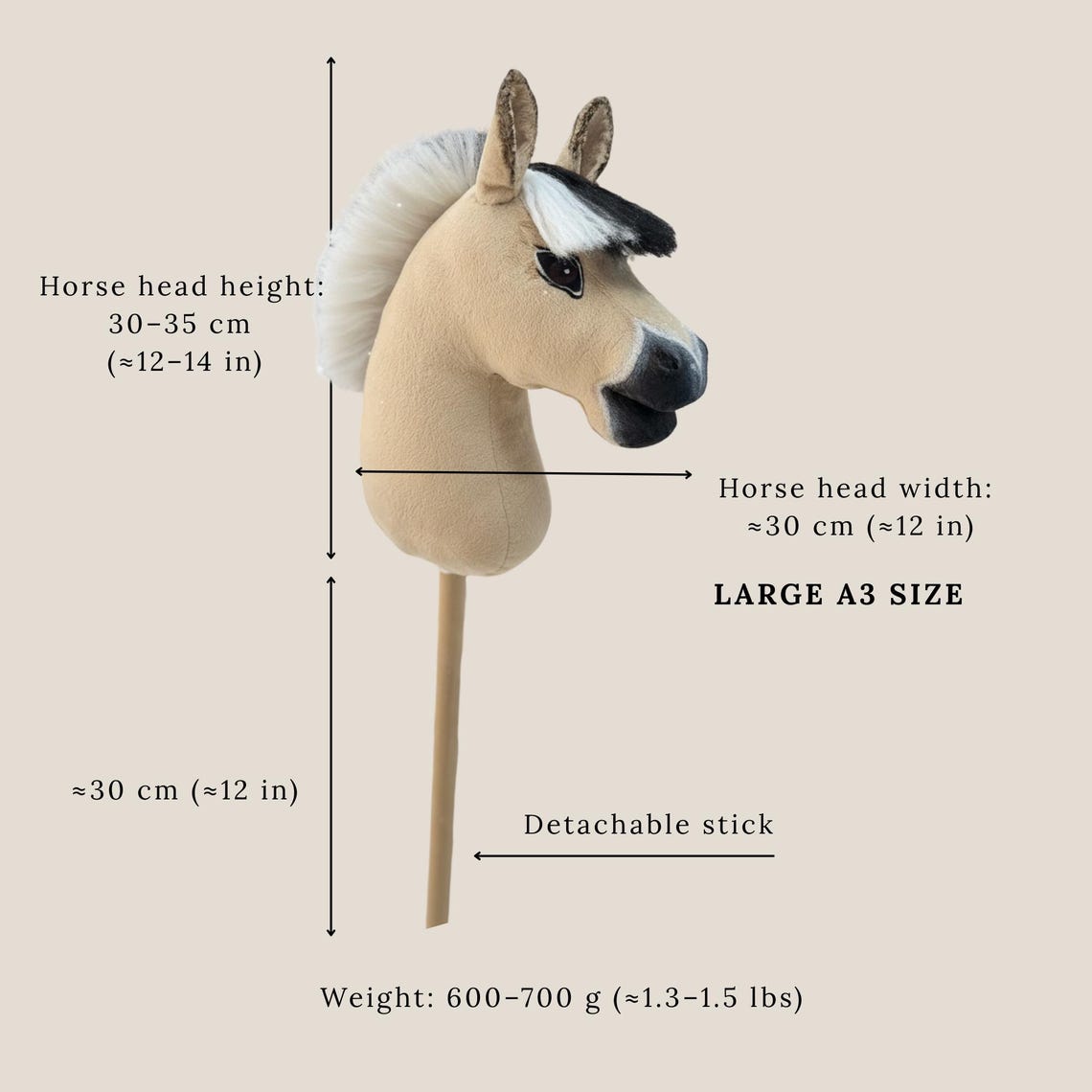 Fjord Hobby Horse STORM – Handmade Beige Stick Horse, Black Nose ...