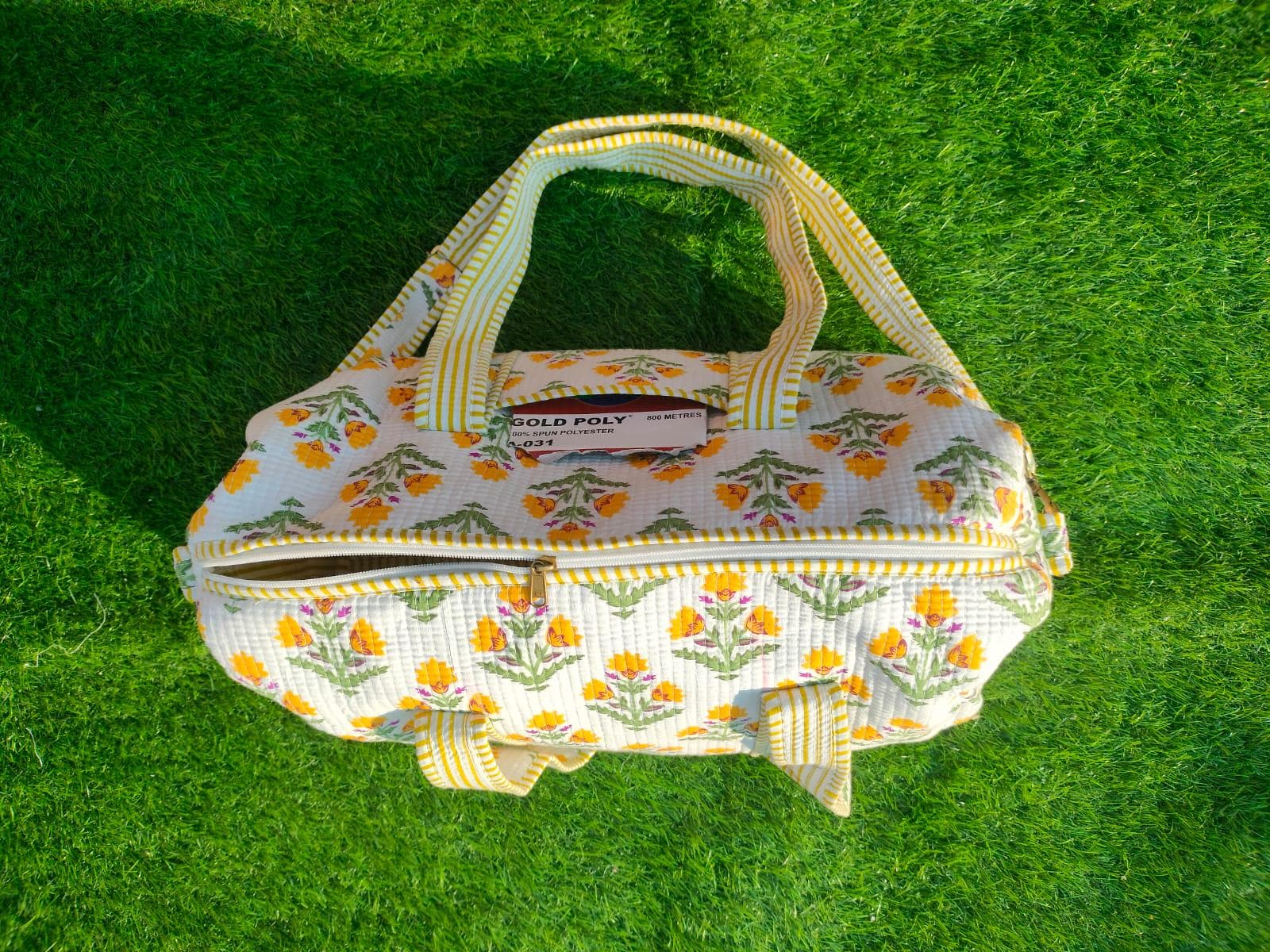 Large Quilted Cotton Duffle Bags - Hand Block Floral Duffle Bag ...