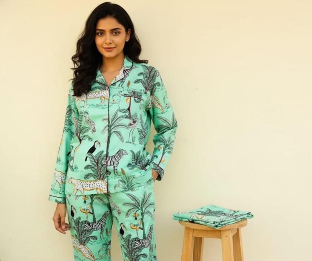 3 Pc Indian Handmade 100% Cotton Pajama Set Night Wear, Soft Cotton ...