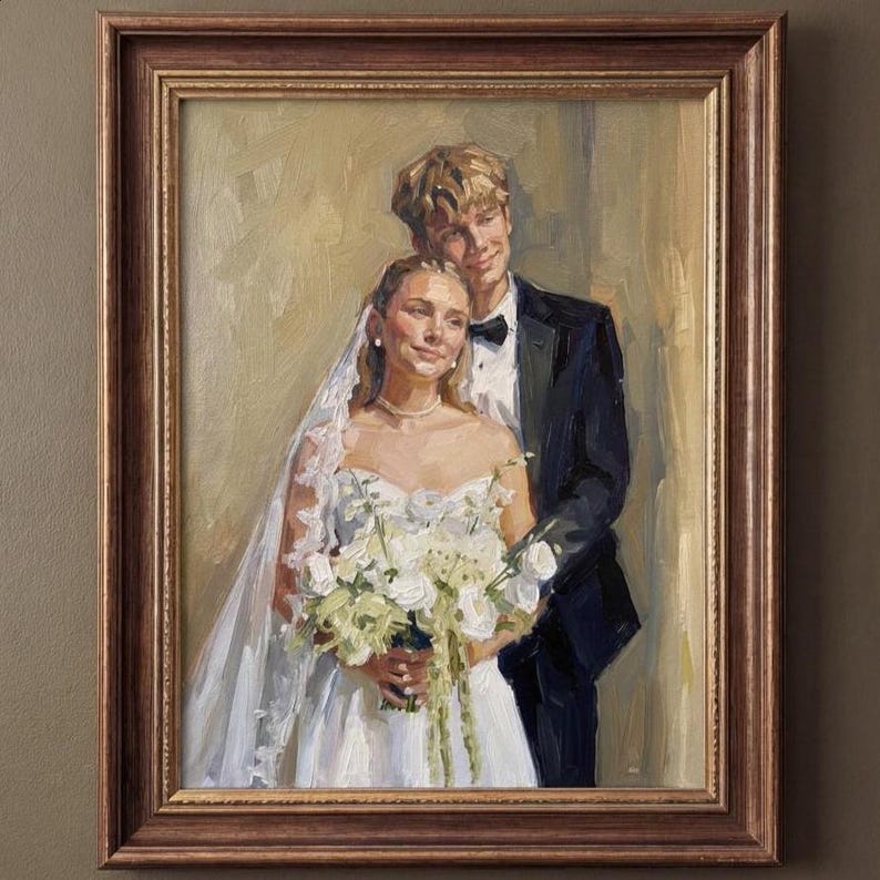 Hand Painted Custom Wedding Oil Painting | 3D Textured Bridal Portrait ...