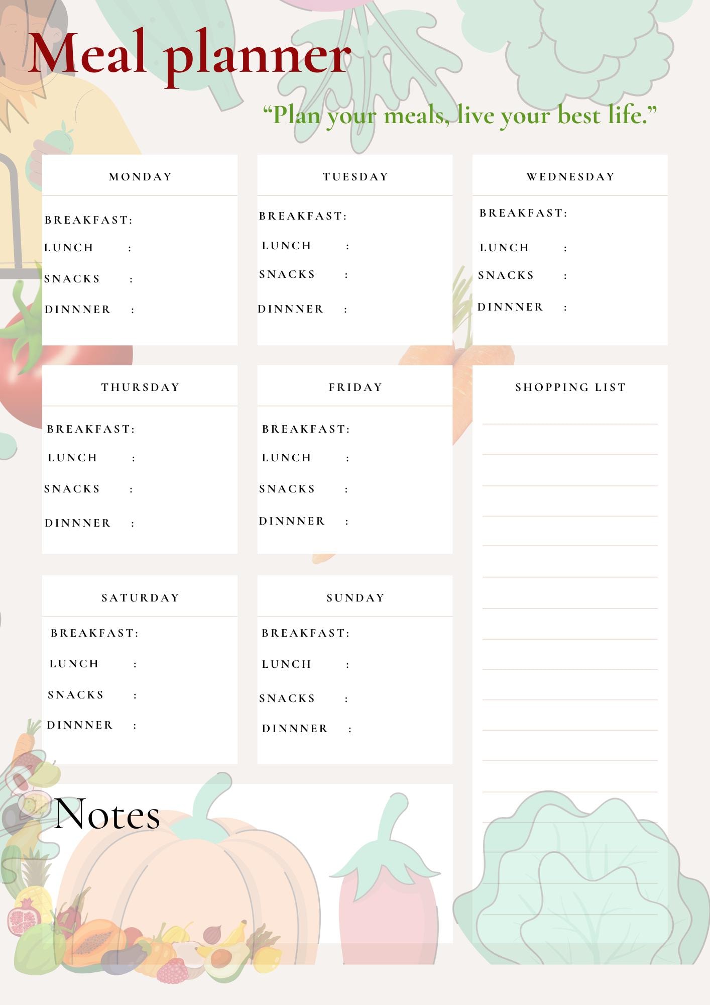 Colorful Fruits Weekly Meal Planner | Printable Meal Planning Template ...