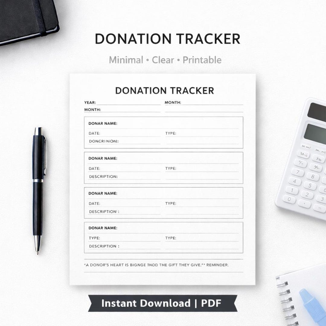 Donation Tracker Printable | Charity Donation Planner | Minimal Finance ...