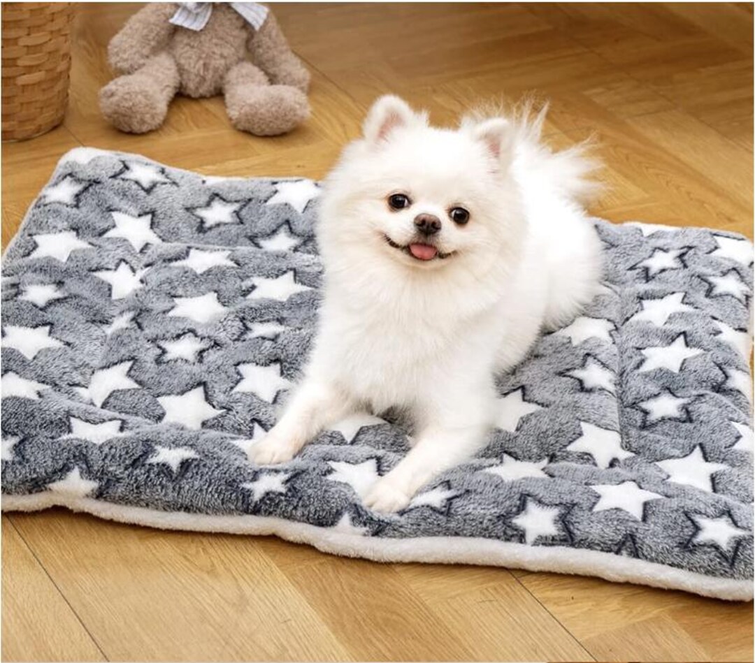 Soft Coral Fleece Pet Mat: Blue, White & Grey Dot Design - Etsy