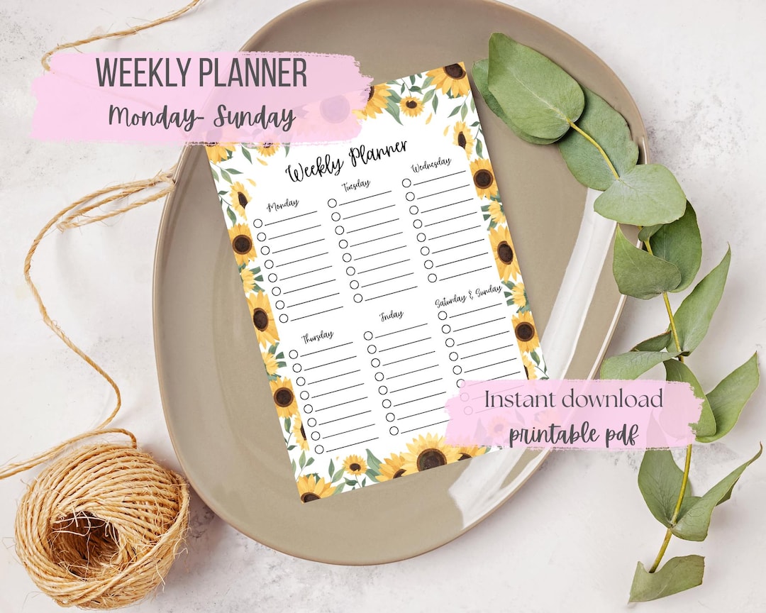 Sunflower Weekly Planner: Printable PDF Organiser - Etsy