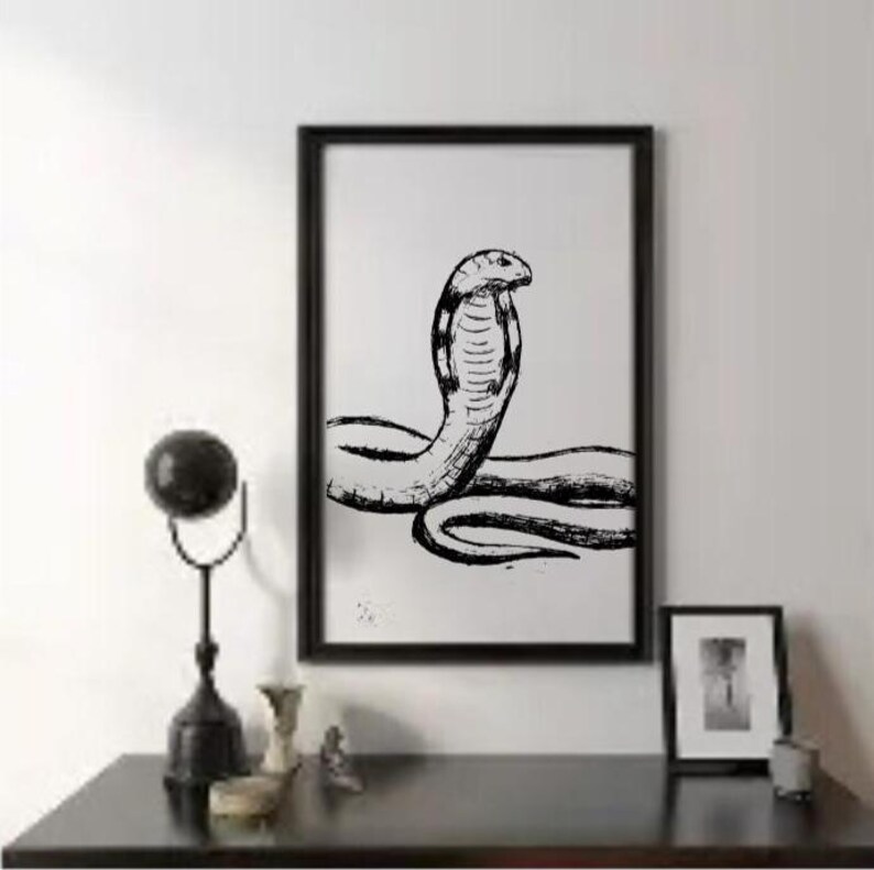 Cobra Drawing, Animal Sketch Wall Art, Snake Illustration, Simple ...
