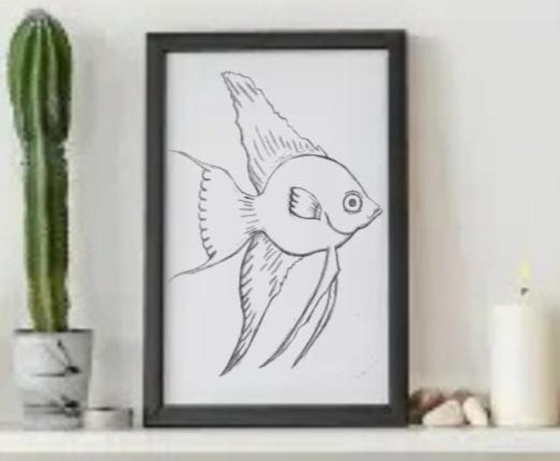 Angelfish Sketch Art Print: Ocean Animal Drawing (PDF Download) - Etsy ...
