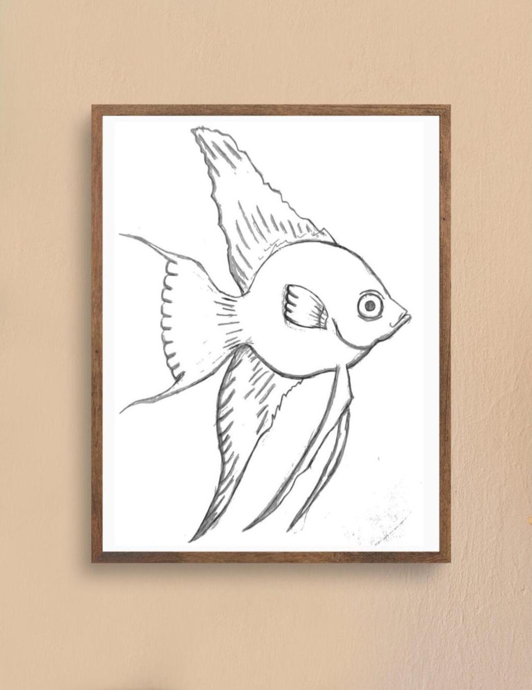 Angelfish Sketch Art Print: Ocean Animal Drawing (PDF Download) - Etsy ...