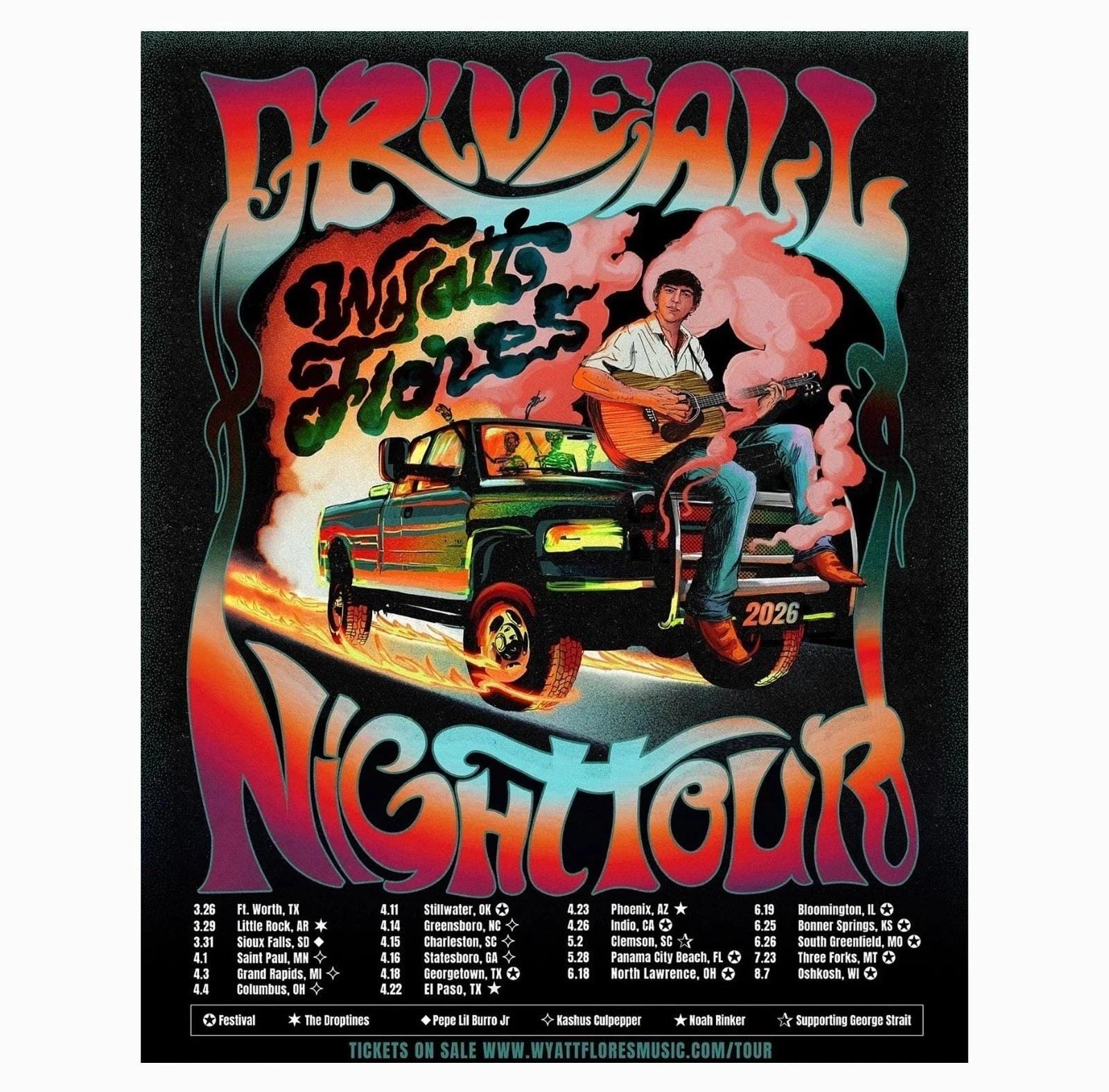 Wyatt Flores Drive All Night Tour 2026 Poster - Etsy UK