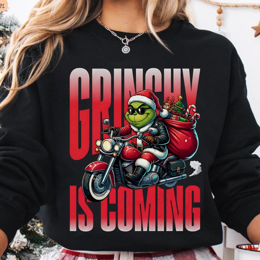 Merry Grinchmas PNG | Grinch on Motorcycle, Christmas Movie Design - Etsy