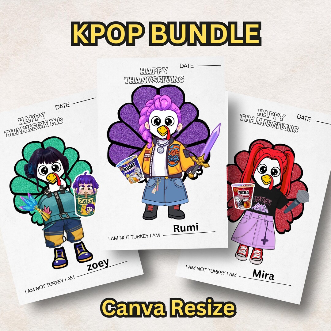 Disguise the Turkey Kpop Hunter Printable Craft Bundle, Rumi Zoey Mira ...